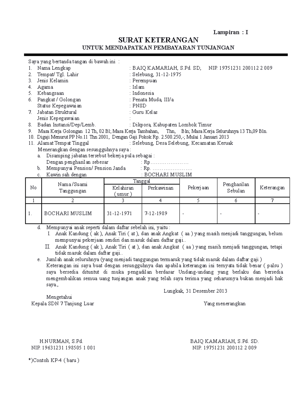 Lampiran 1 - contoh model DK - Lampiran : I SURAT KETERANGAN UNTUK MENDAPATKAN PEMBAYARAN ...