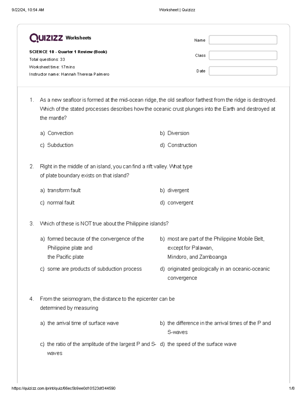 Q1-BOOK - jsjjxnd - Worksheets SCIENCE 10 - Quarter 1 Review (Book ...