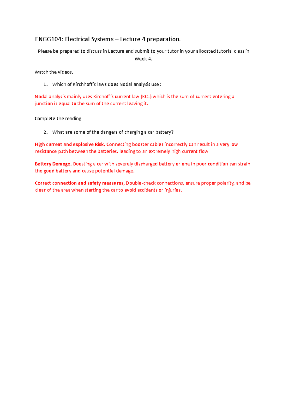 ENGG104 lecture 4 prep Complete - ENGG104 - UOW - Studocu