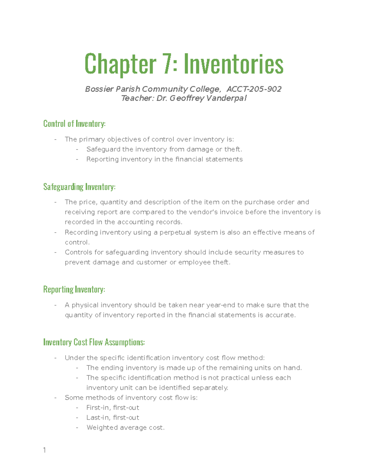 ACCT Chapter 7 Inventories - Chapter 7: Inventories Bossier Parish ...