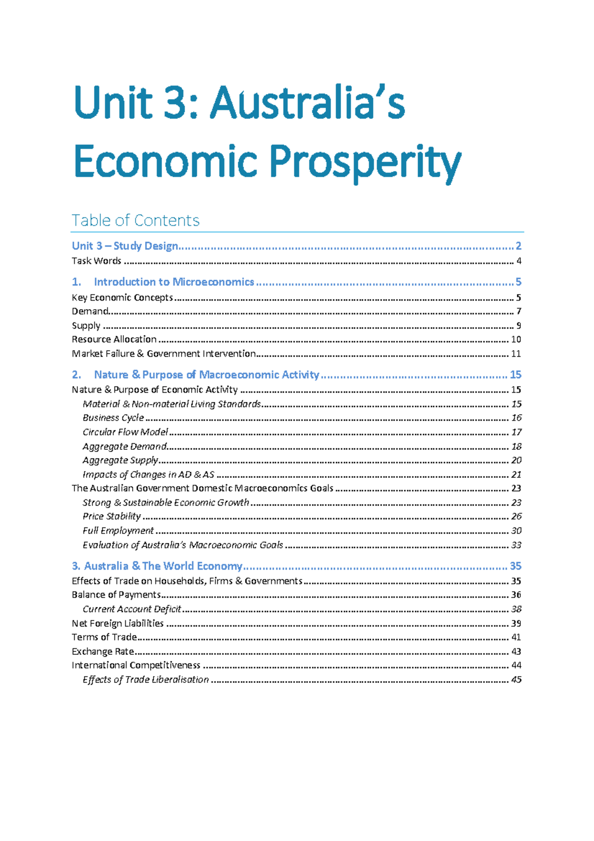 Economics Notes Unit 3 - Unit 3 : Australia’s Economic Prosperity Unit ...