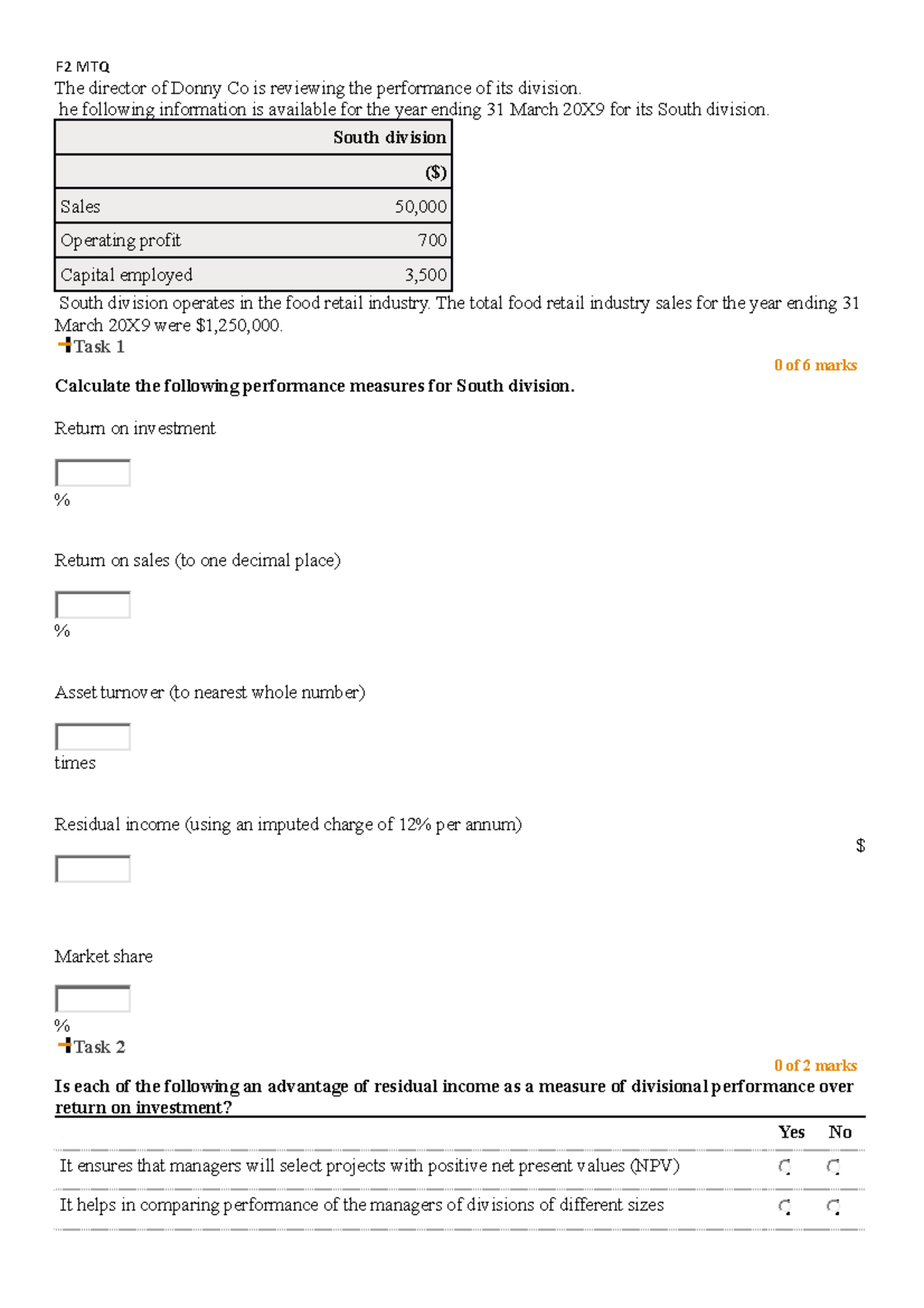 F2 MTQ - exam style document - The director of Donny Co is reviewing ...