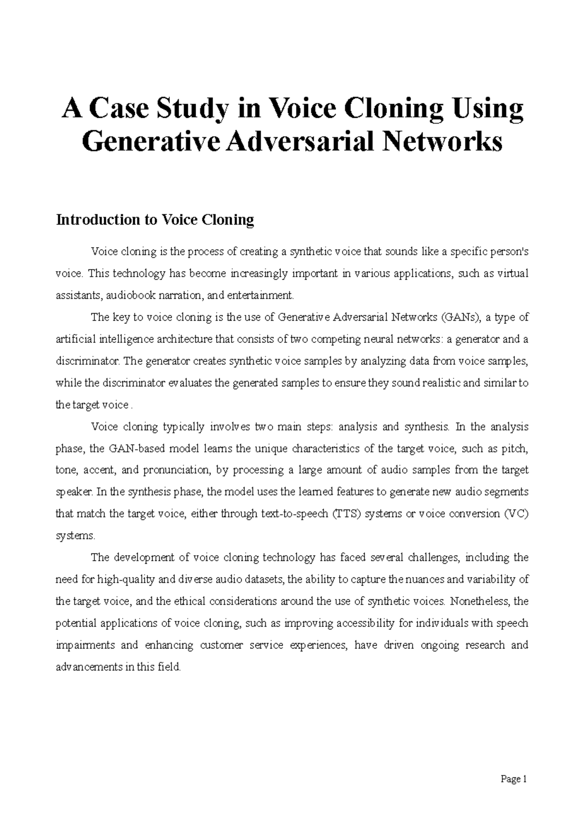 AAI Case Study on - A Case Study in Voice Cloning Using Generative Adversarial Networks ...