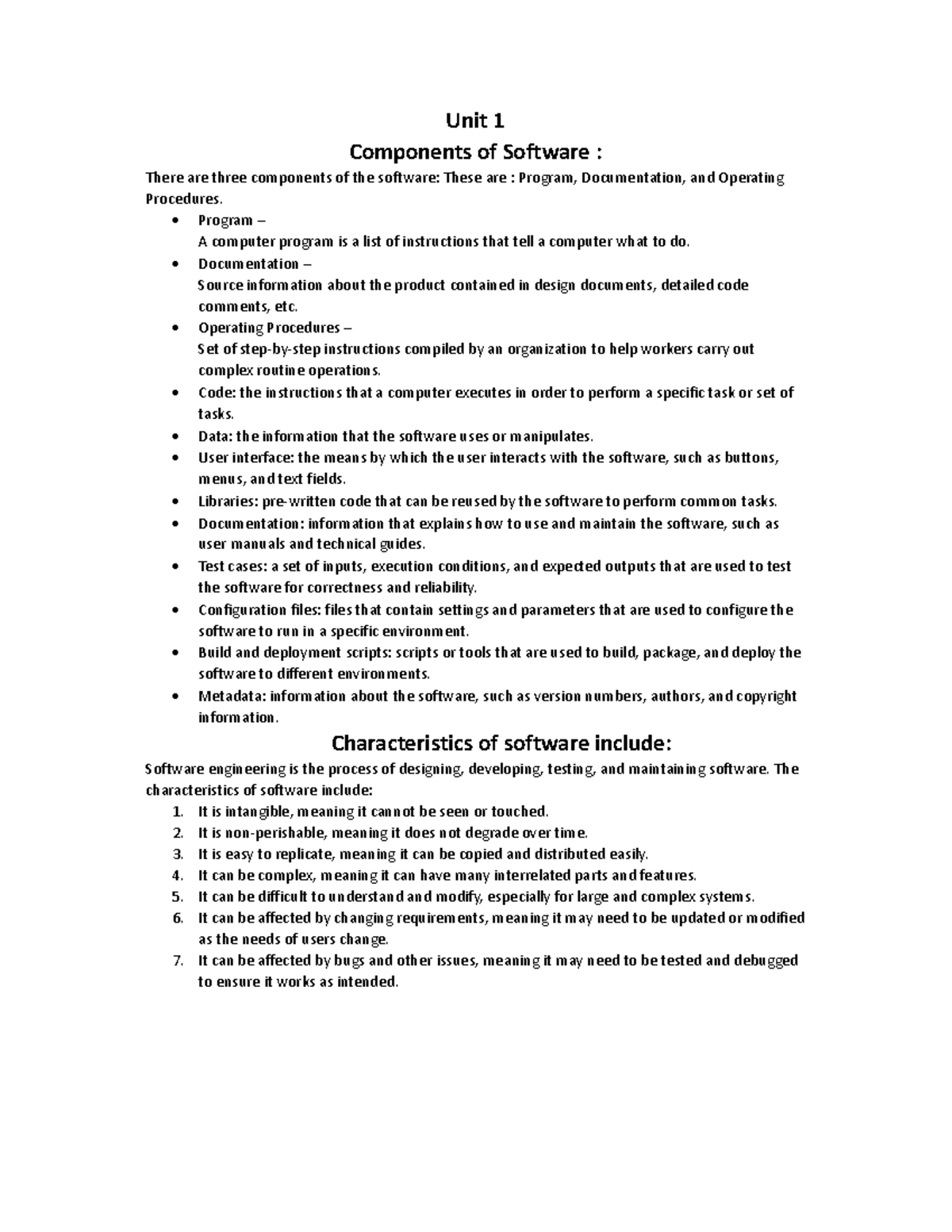 SE notes - Bachelor of Computer Applications - Unit 1 Components of ...