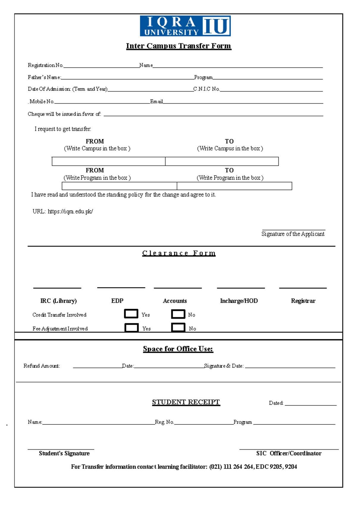 Campus Transfer Form - Inter Campus Transfer Form Registration No. Name ...