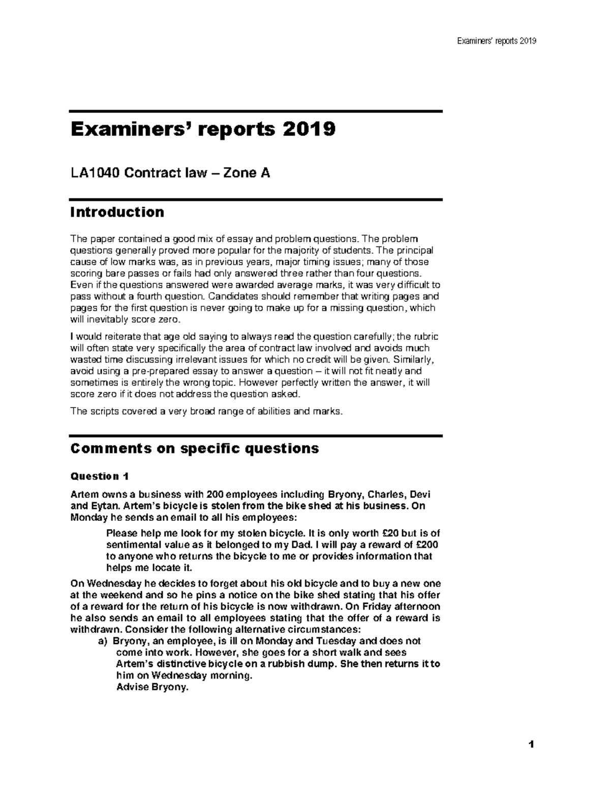 Contract report 2019 A - Good notes - Examiners’ reports 2019 Examiners ...