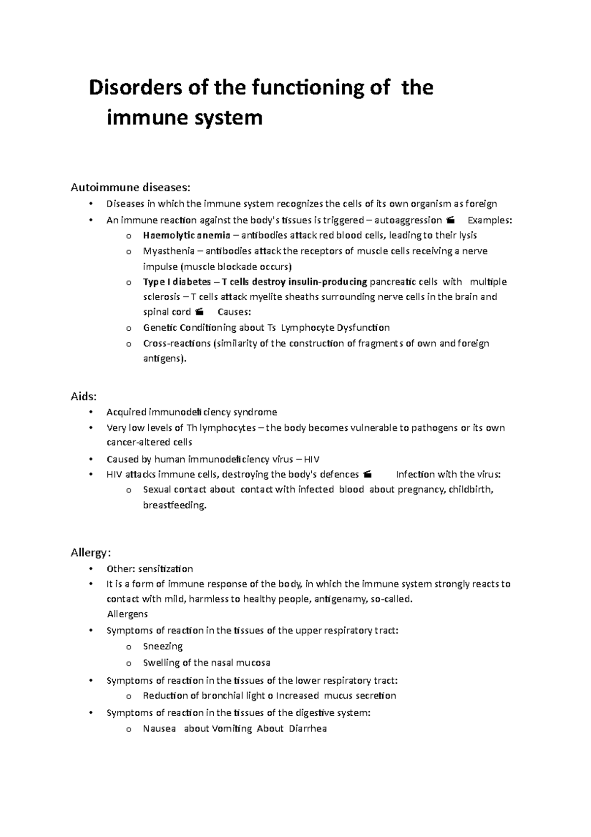 Disorders and functioning of the immune system - Disorders of the ...