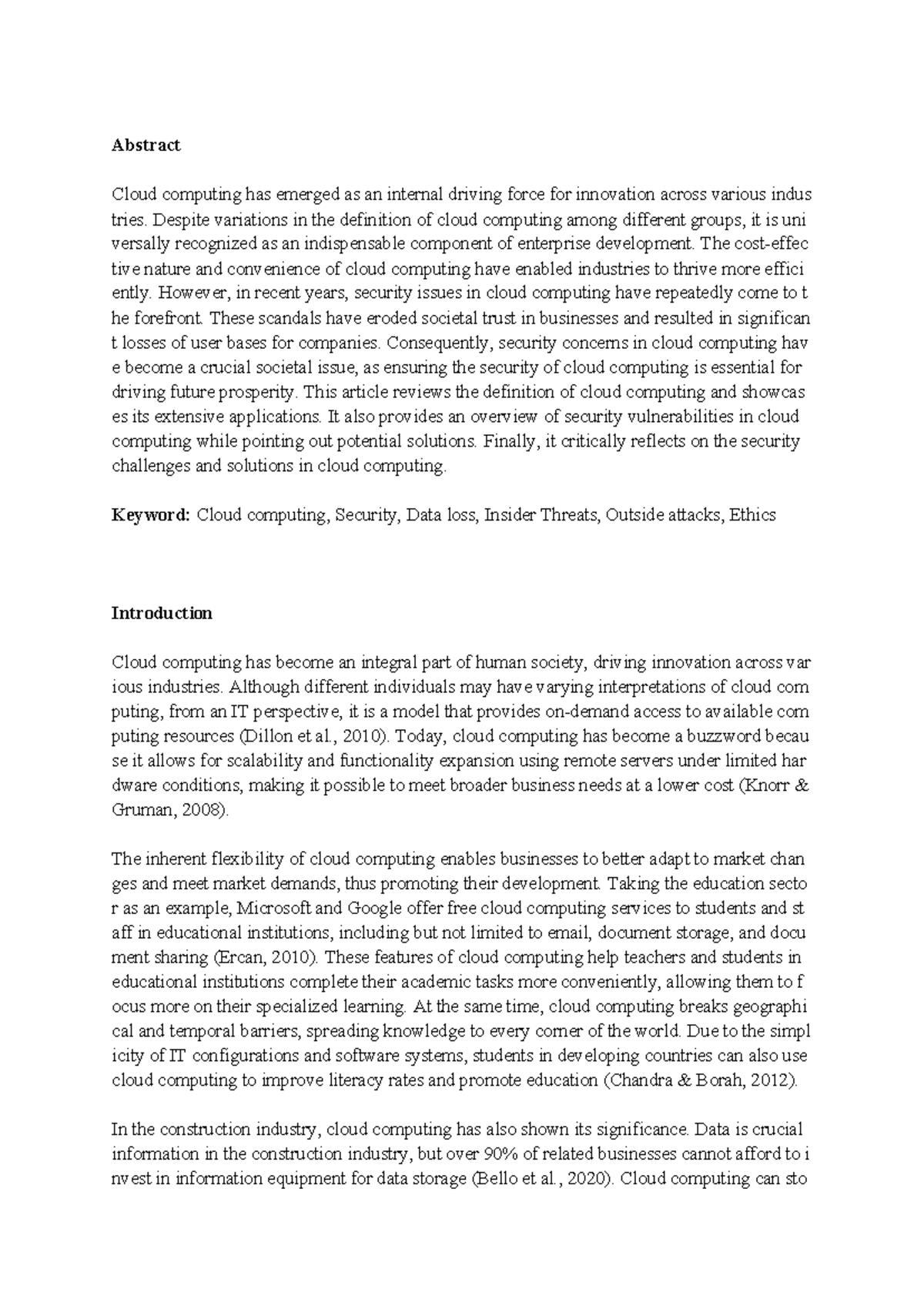 41001 cloud computing assignment 1 - Abstract Cloud computing has ...