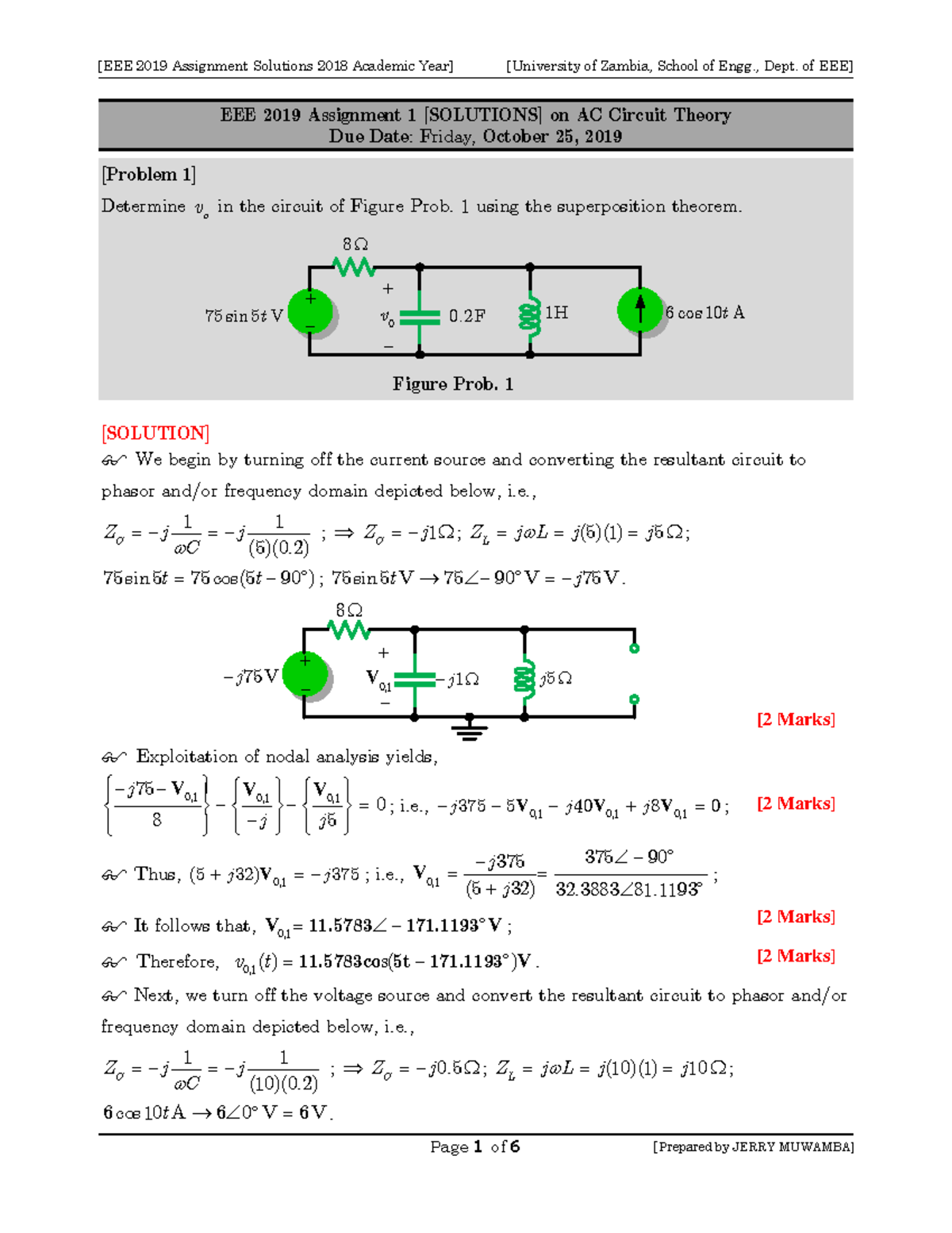 EEE 2019 Assignment - AC Circuit Theory [ Solutions] - 03 - [Prepared ...