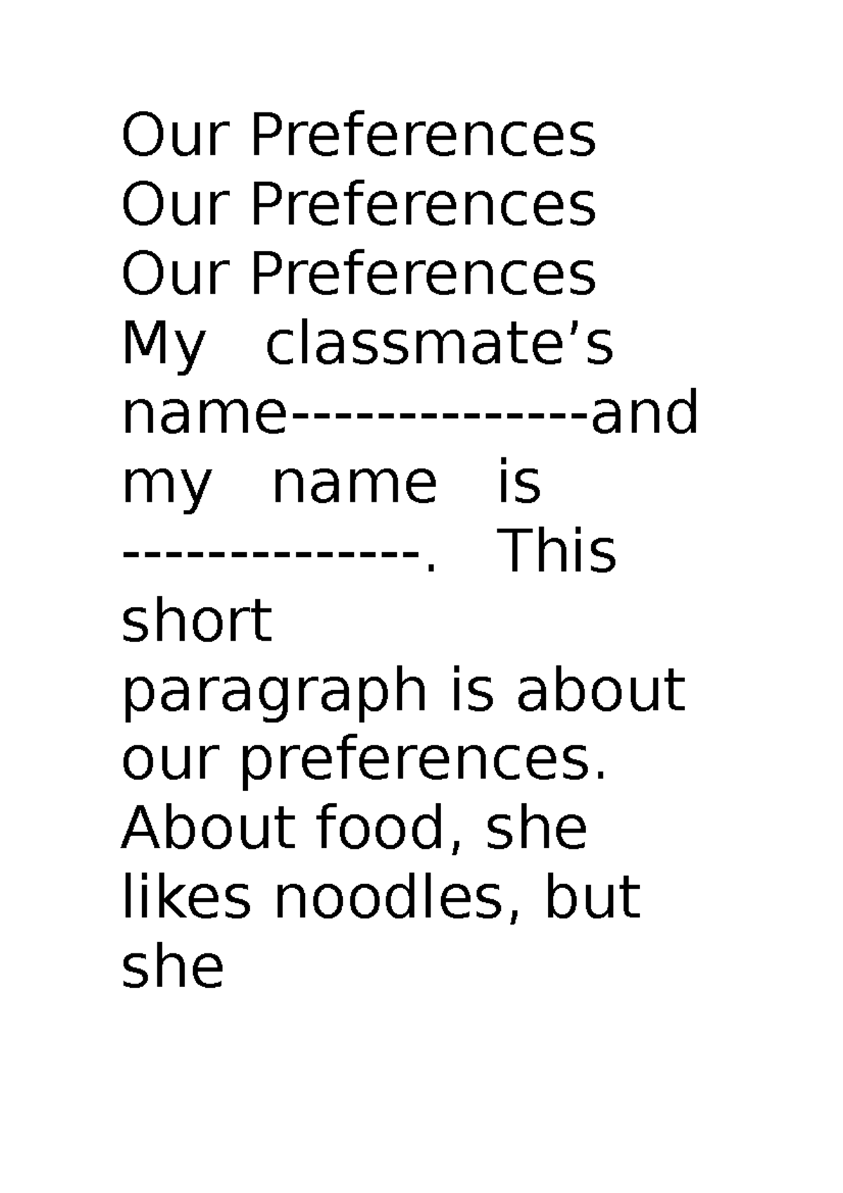 Williams Galvany Angela Torres - Our Preferences Our Preferences Our ...