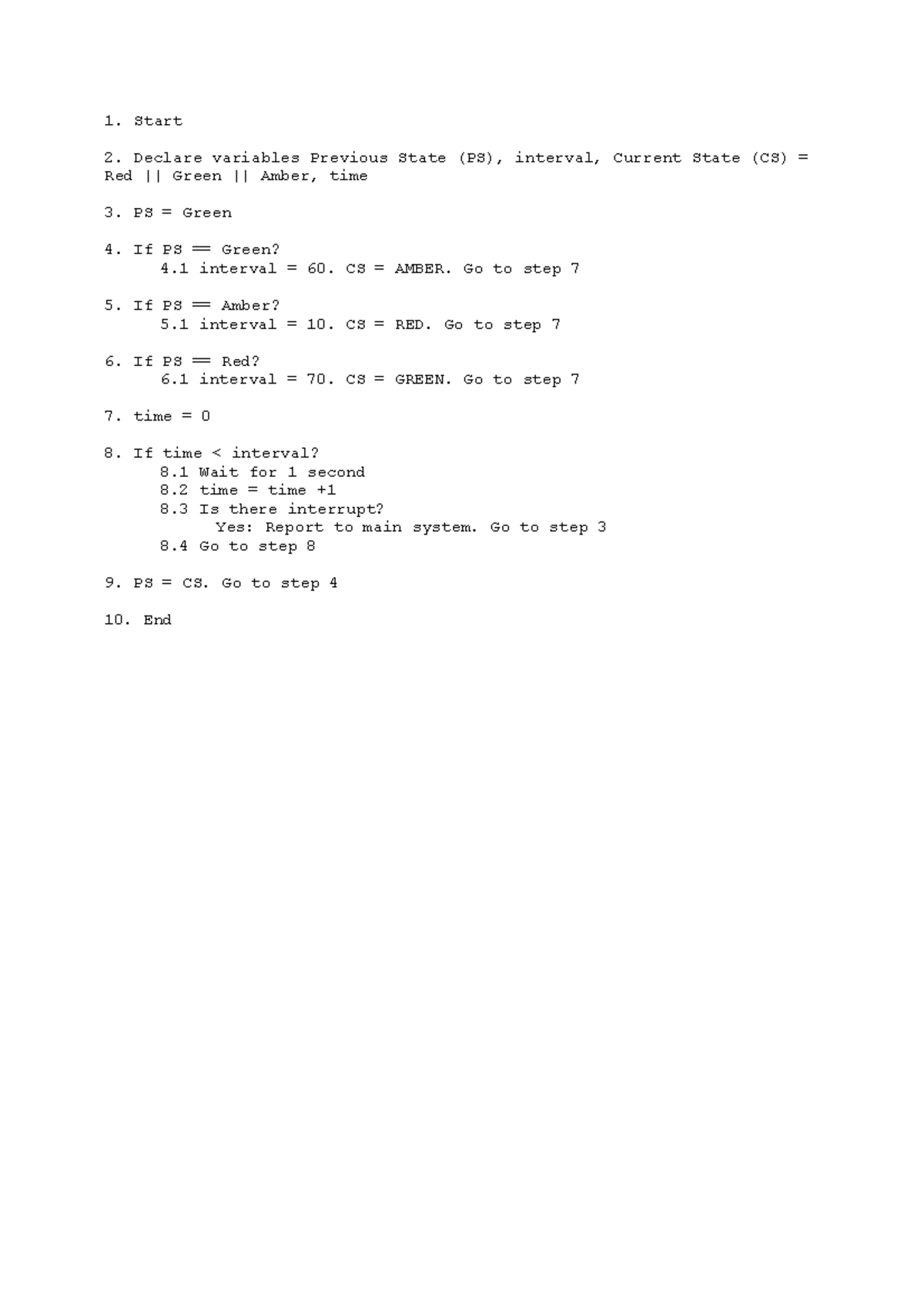 Workshop 3 Pseudocode Start Declare Variables Previous State Ps Interval Current State Cs 8394