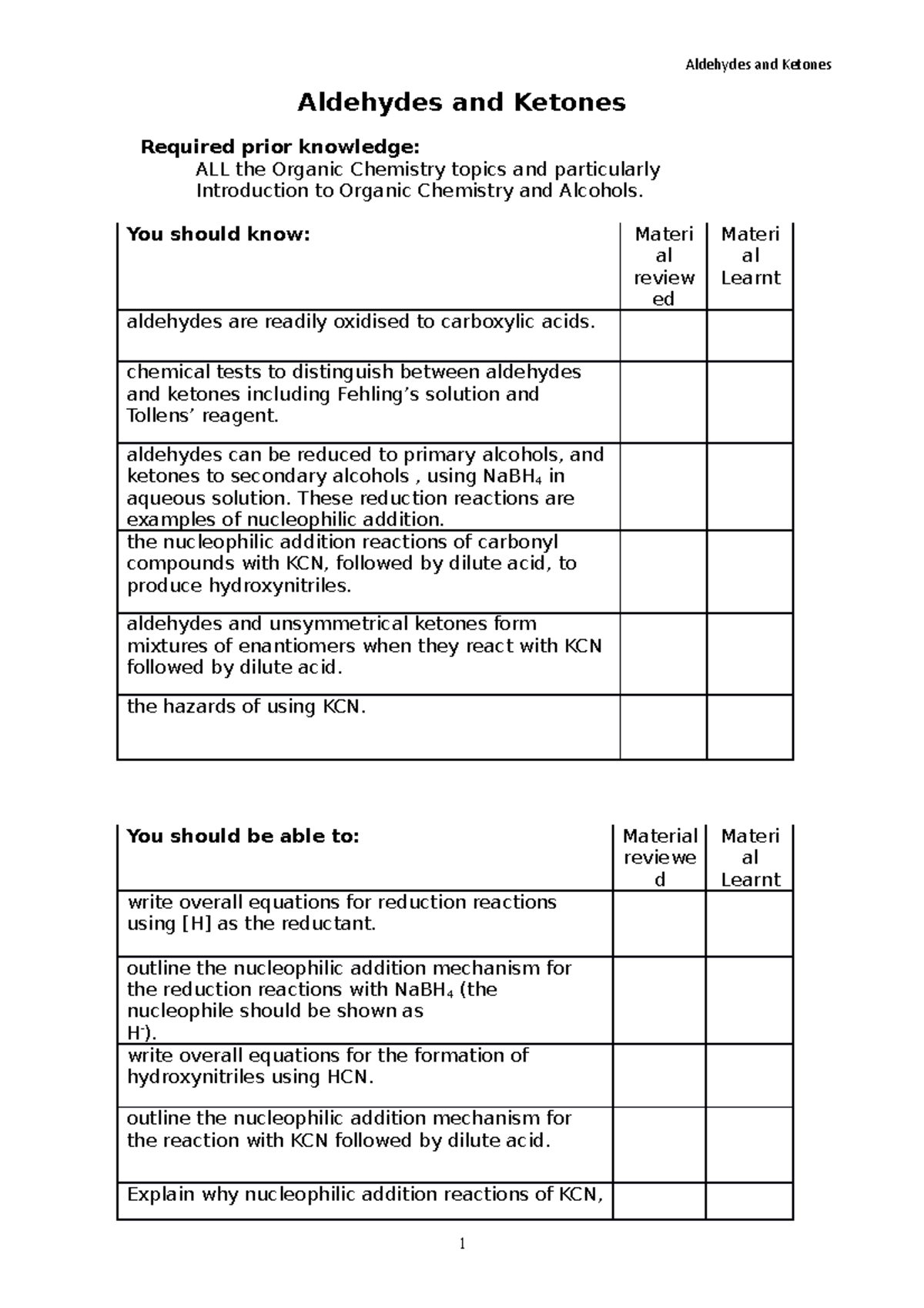 Aldehydes and Ketones part 1 - Aldehydes and Ketones Required prior ...
