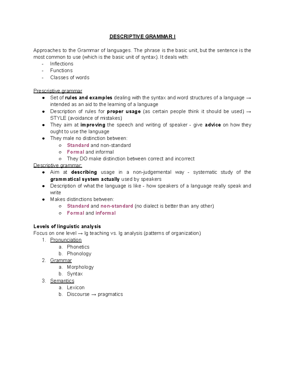 Descriptive Grammar I - Apuntes de gramatica descriptiva I, clase Aaron ...
