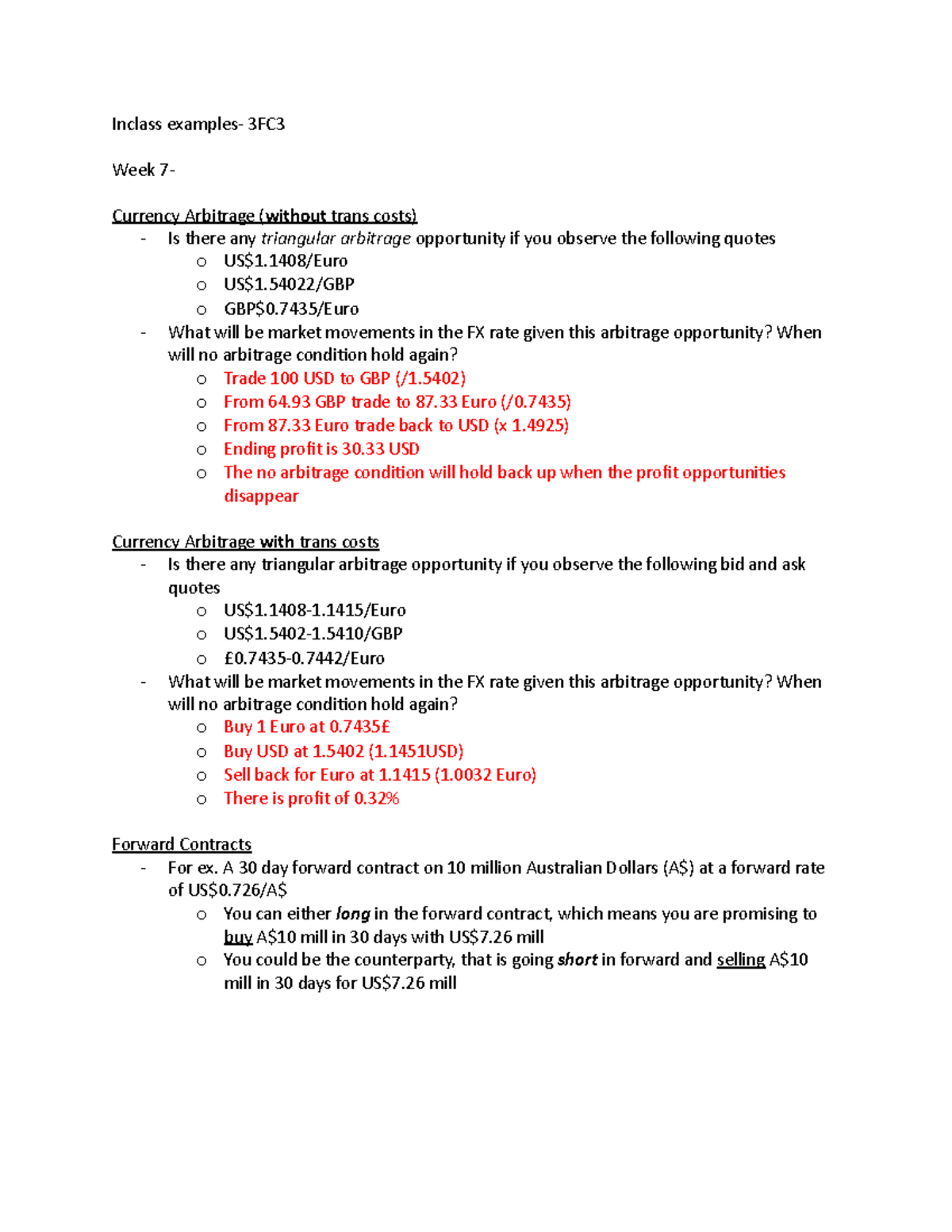 Inclass examples- 3fc3 - Inclass examples- 3FC Week 7- Currency Arbitrage ( without trans costs ...