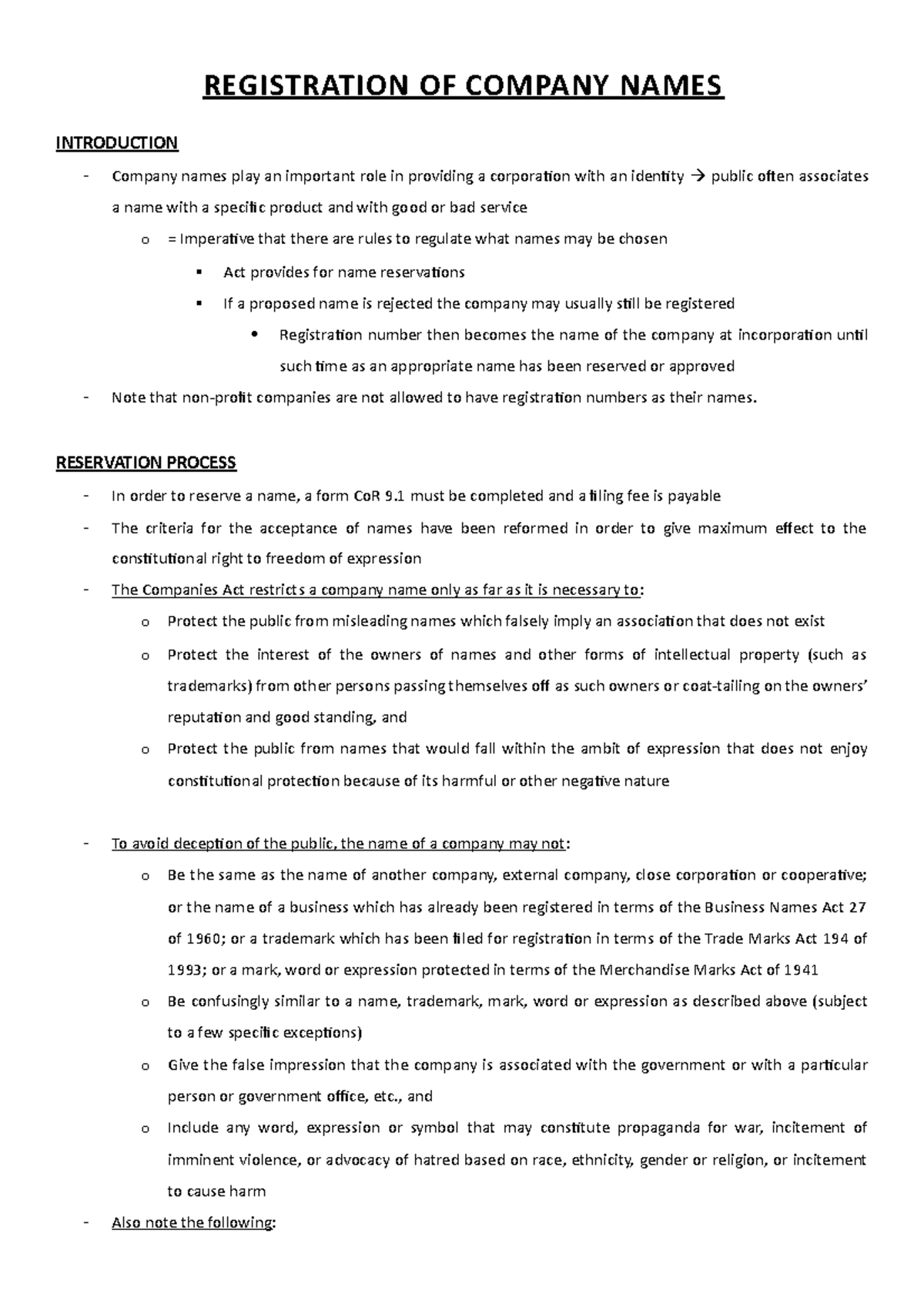 Entrepreneurial - SU 5 - Registration of Company Names - REGISTRATION ...