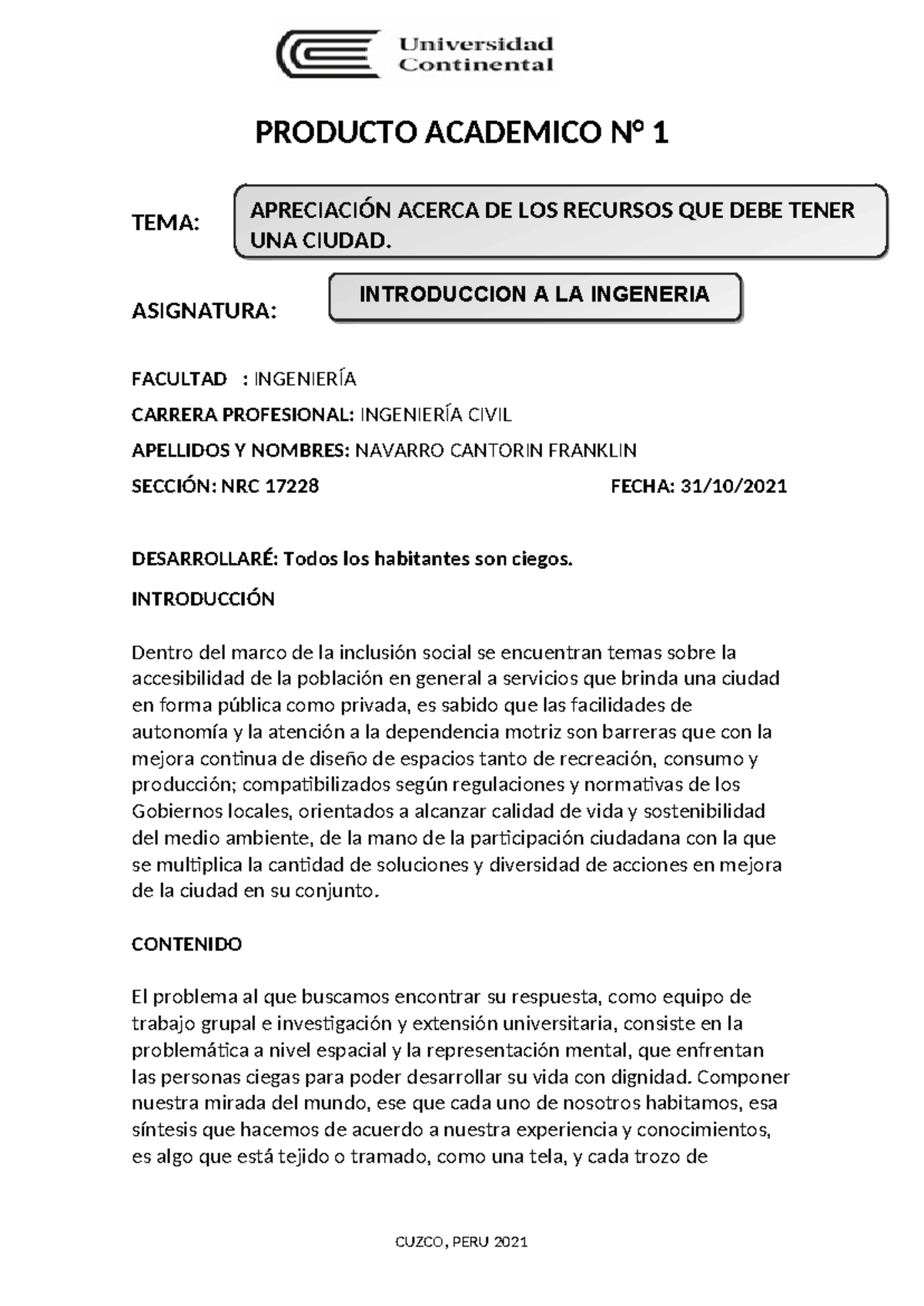 Producto Academico N 02 - PRODUCTO ACADEMICO N° 1 TEMA: ASIGNATURA: FACULTAD : INGENIERÍA ...