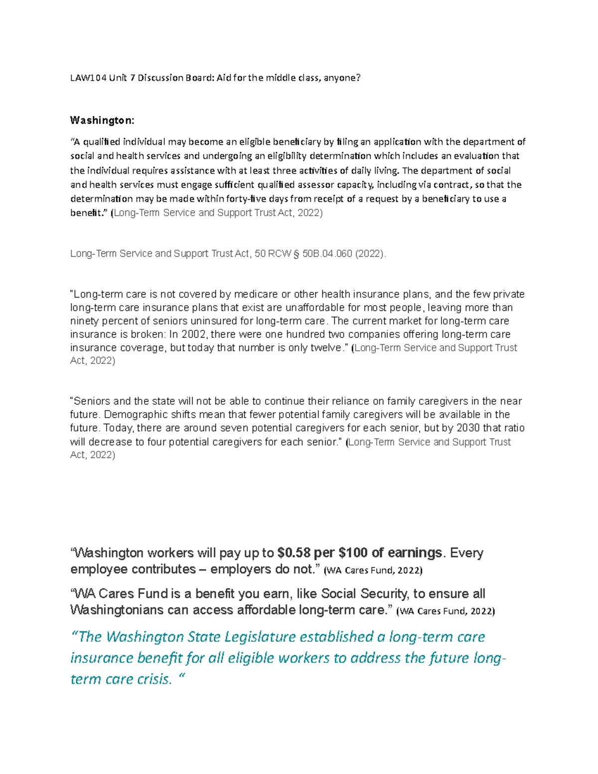 LAW105 Unit7DB - Read about the middle class assistance proposal and ...