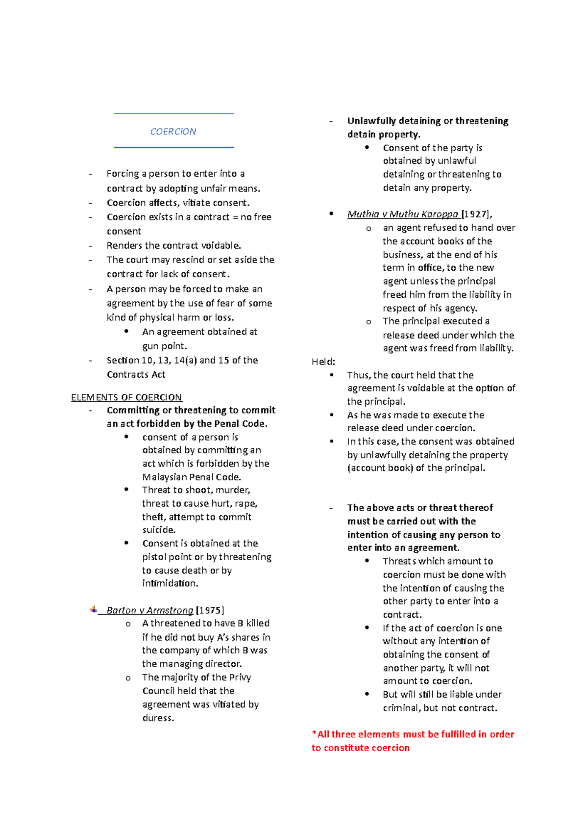 Coercion - COERCION - Forcing a person to enter into a contract by ...