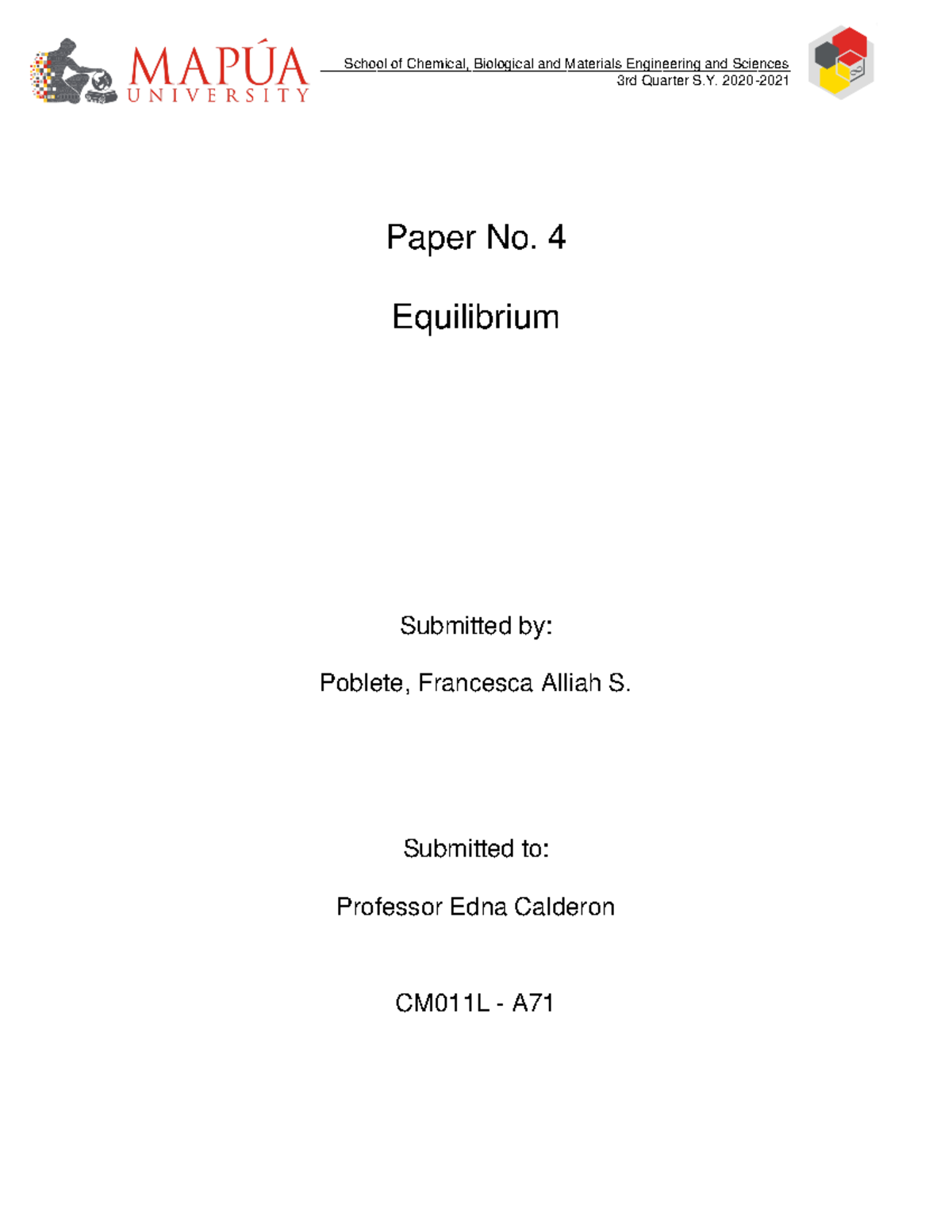 Experiment 2.1 Equilibrium - General Chemistry For Engineers ...