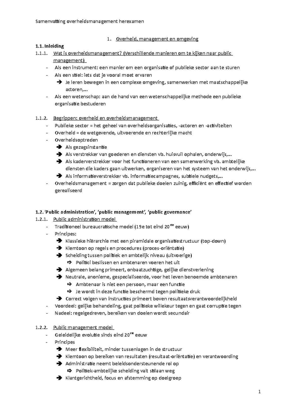 Samenvatting - Overheid, management en omgeving 1.1 1.1. Wat is ...