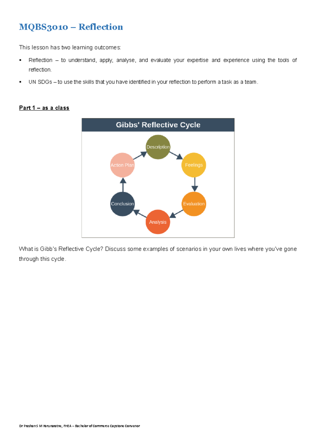 MQBS3010 - Week 02 - Tut - MQBS3010 – Reflection This lesson has two learning outcomes ...