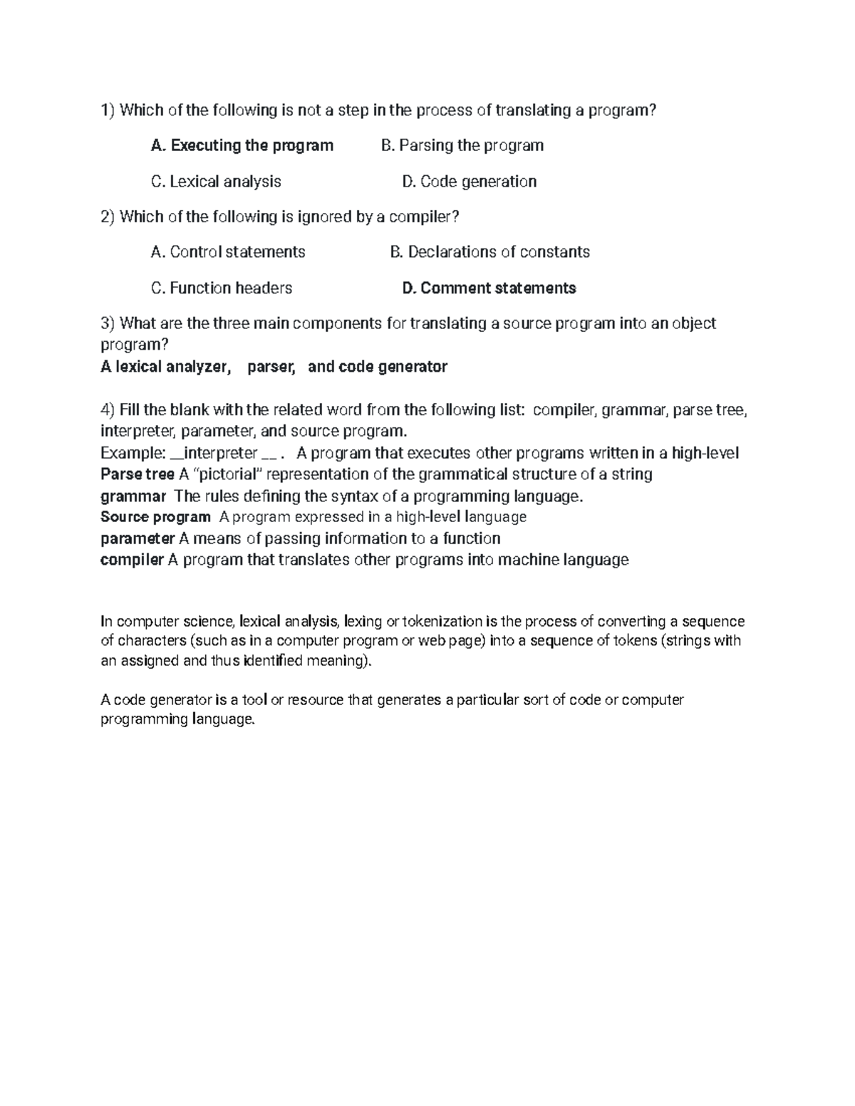 WA23 - code processing concepts. Textbook: Computer Science, an Overview 13th edition - 1) Which ...