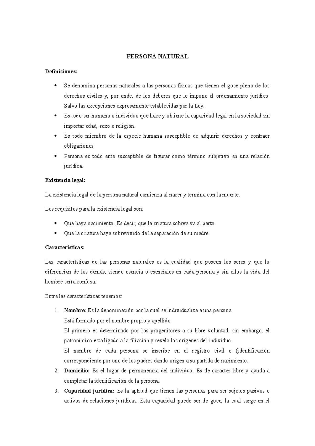 Persona Natural y Jurídica DERECHO - PERSONA NATURAL Definiciones: Se ...