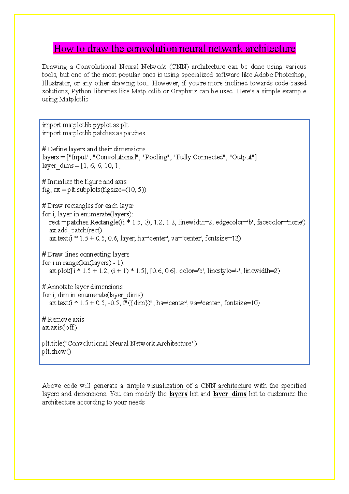 How to draw the convolution neural network architecture - However, if you're more inclined ...