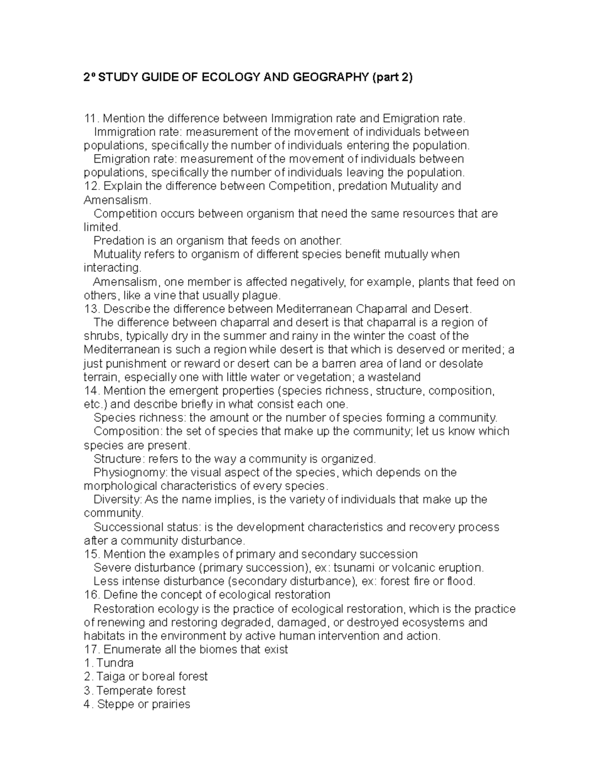 2º Study Guide OF Ecology AND Geography (2ºpart) - 2º STUDY GUIDE OF ...