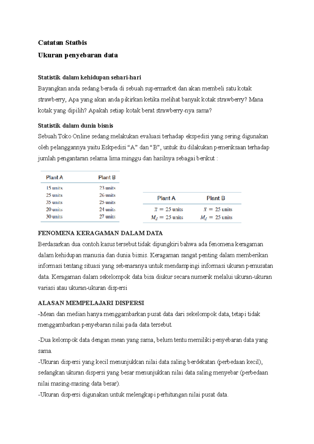 Catatan Statbis ukuran penyebaran data - Catatan Statbis Ukuran penyebaran data Statistik dalam ...