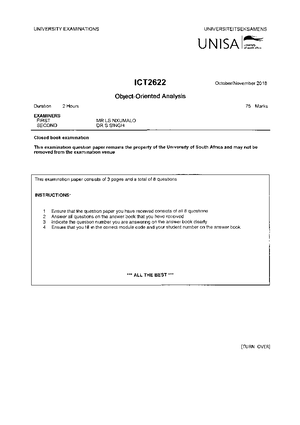 ICT2622 - 2022 - Assignment 2 - Questions - ICT2622/103/0/ Tutorial Letter 103/0/ Object ...