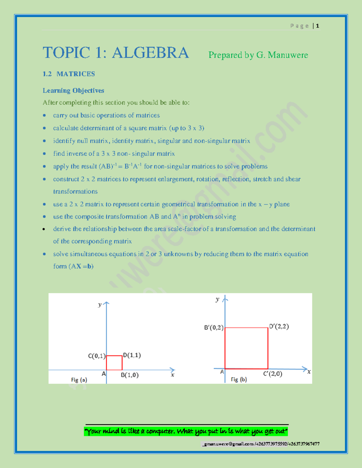Algebra-Matrices - Short notes - “Your mind is like a computer. What ...