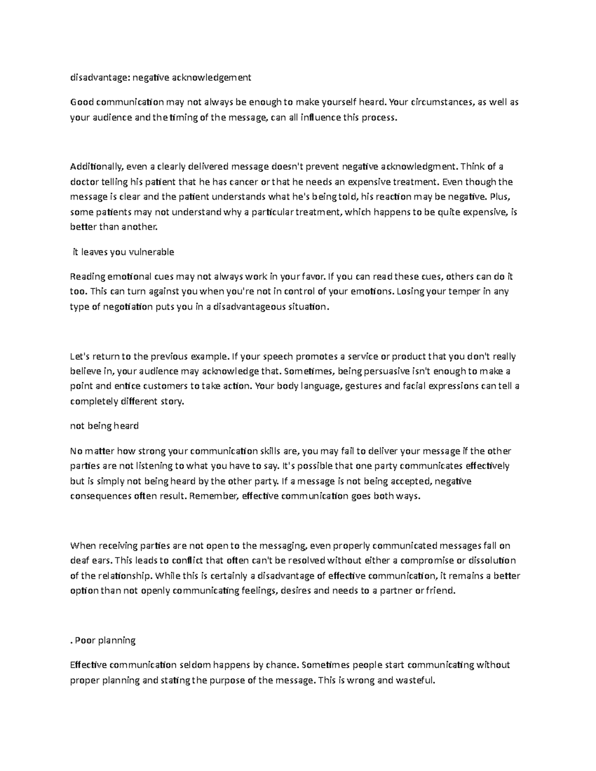 Disadvantage of communication - disadvantage: negative acknowledgement ...