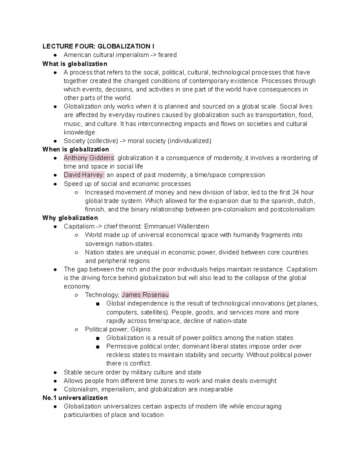 KS101 Lecture 4 - Class 4 - LECTURE FOUR: GLOBALIZATION I American cultural imperialism -> - Studocu