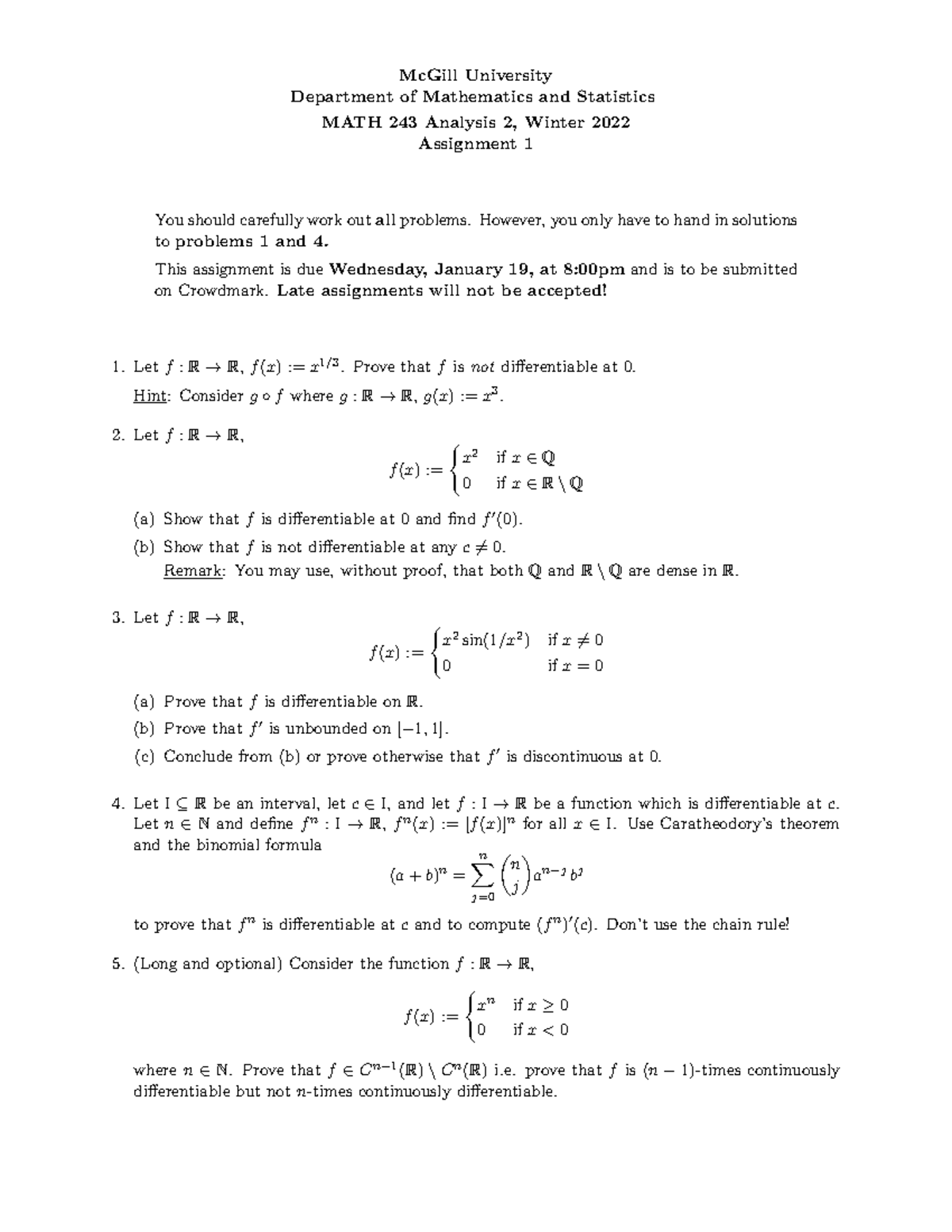 2022 MATH 243 Assignment Questions - McGill University Department of ...