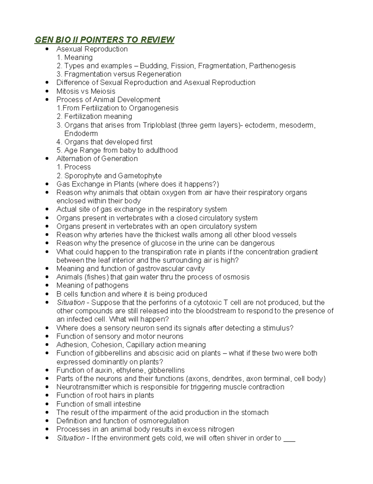GEN BIO II Pointers TO Review - GEN BIO II POINTERS TO REVIEW Asexual ...