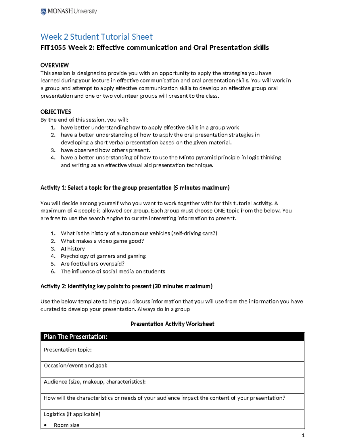 FIT1055 Week 2 student tutorial sheet S1 2024 - Week 2 Student Tutorial Sheet FIT1055 Week 2 ...