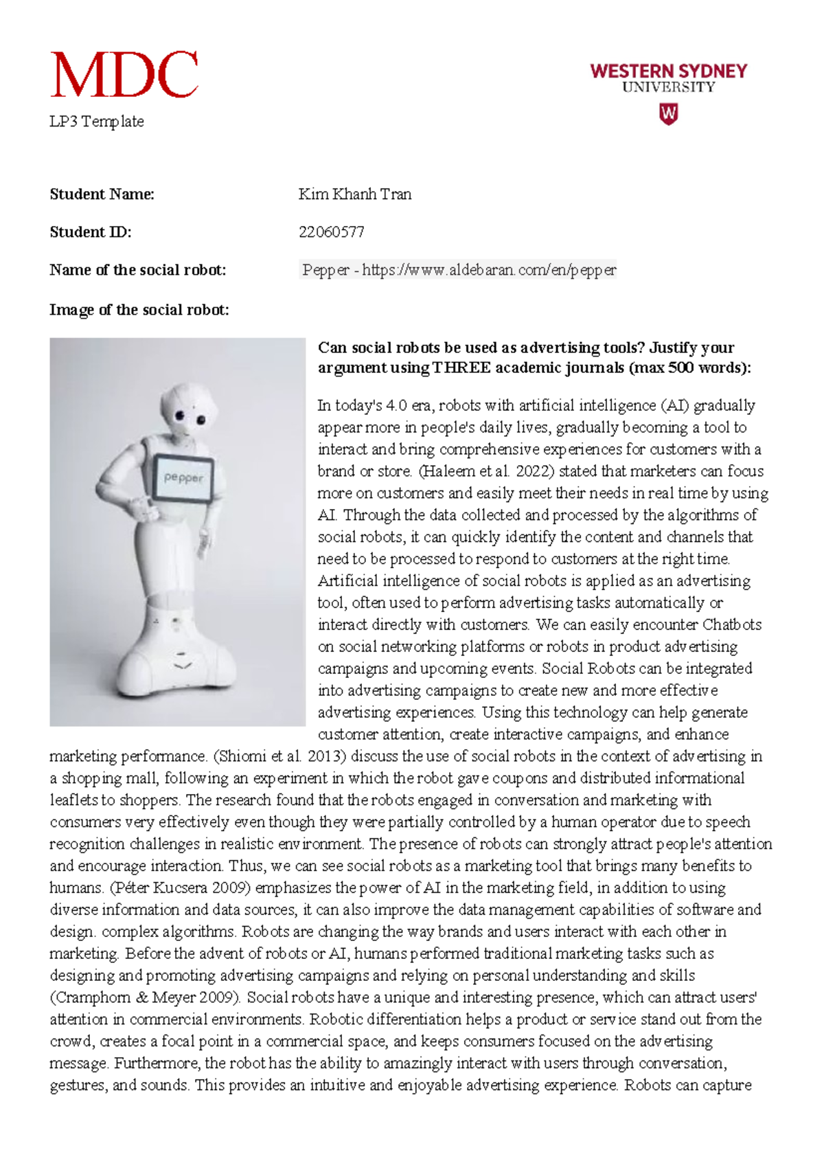 MDC Asm1 Portfolio 3 Kim Khanh Tran 22060577 - Student Name: Kim Khanh Tran Student ID: 22060577 ...