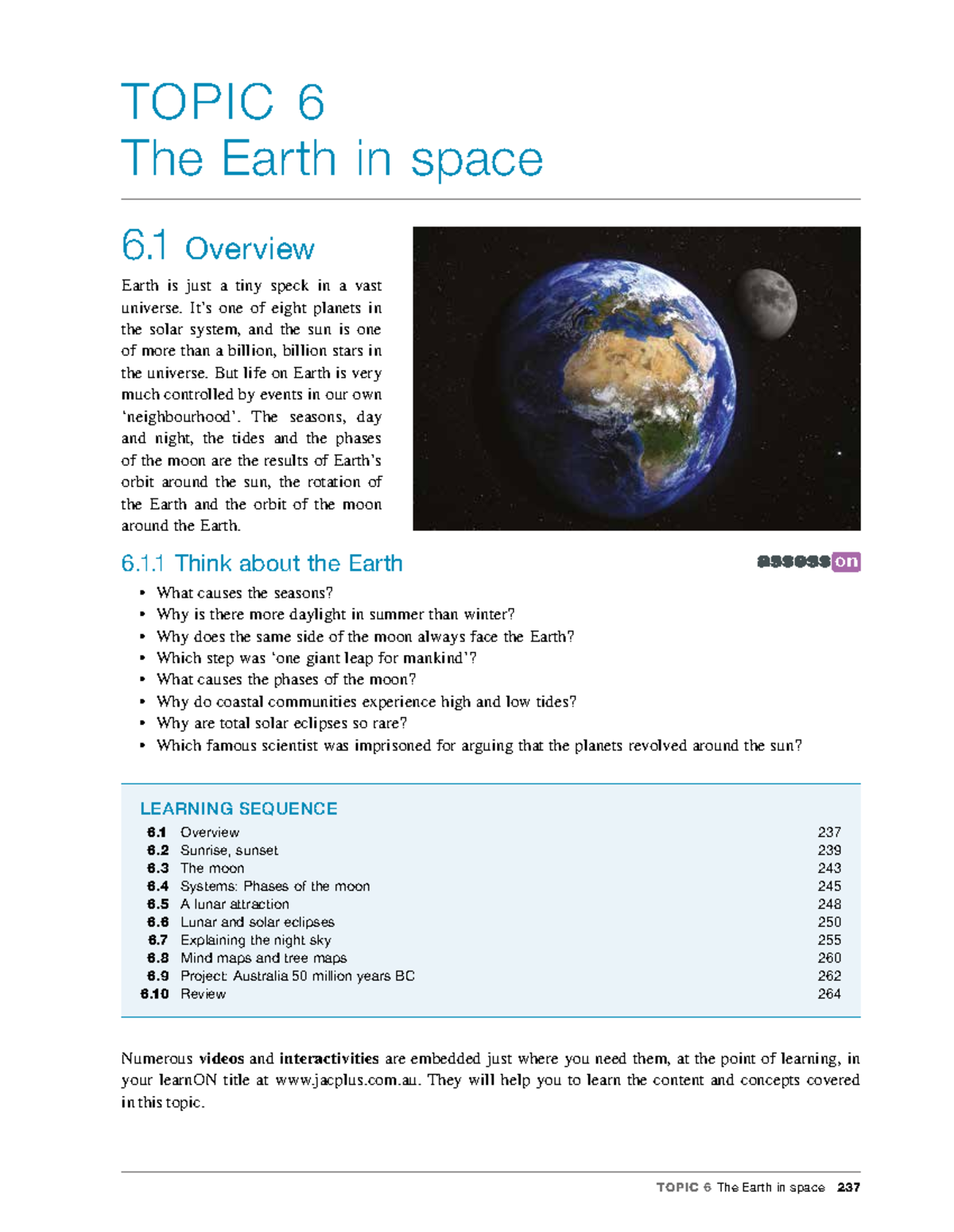 C06The Earth In Space - TOPIC 6 The Earth in space 6 Overview Earth is ...
