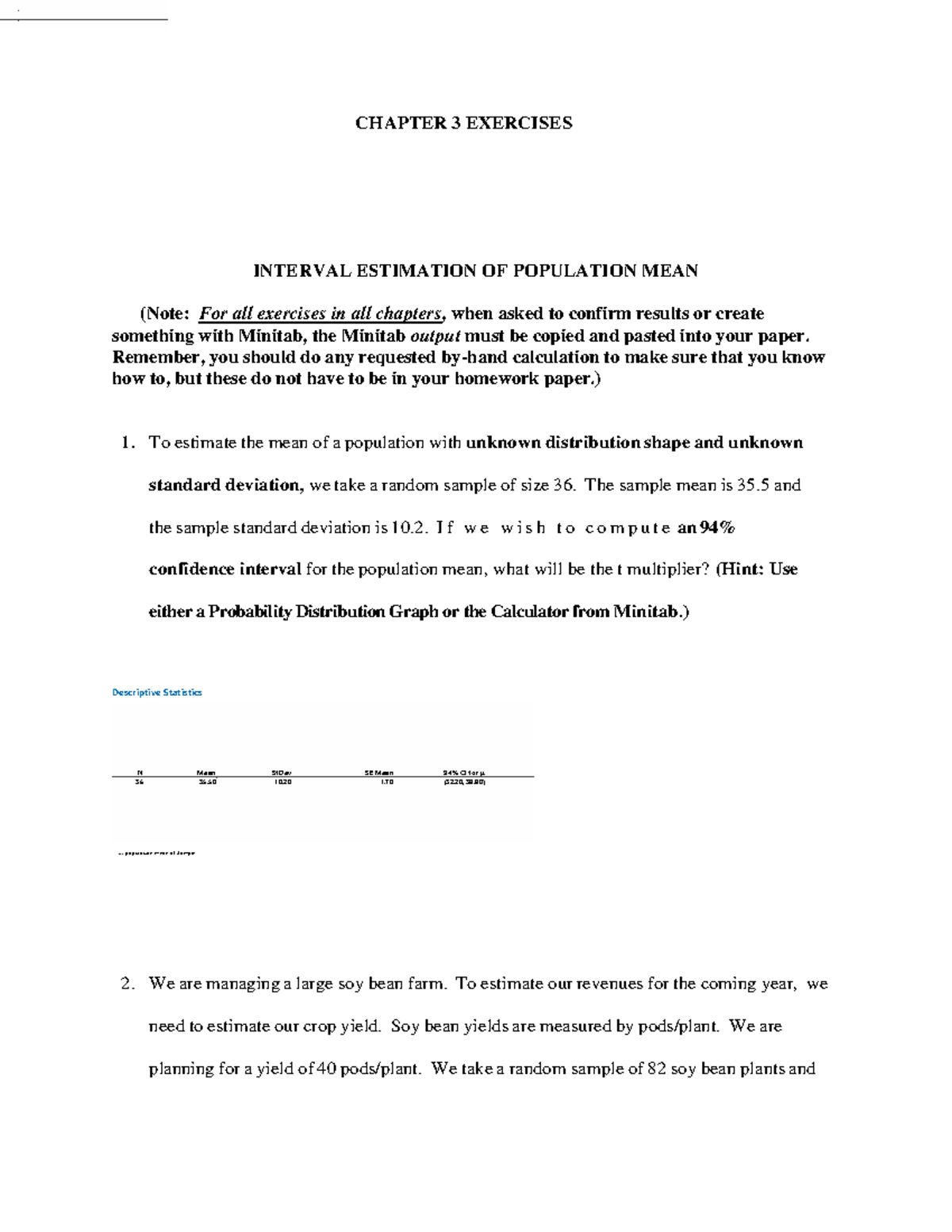 Summer 22 Chapter 3 Exers - CHAPTER 3 EXERCISES INTERVAL ESTIMATION OF ...