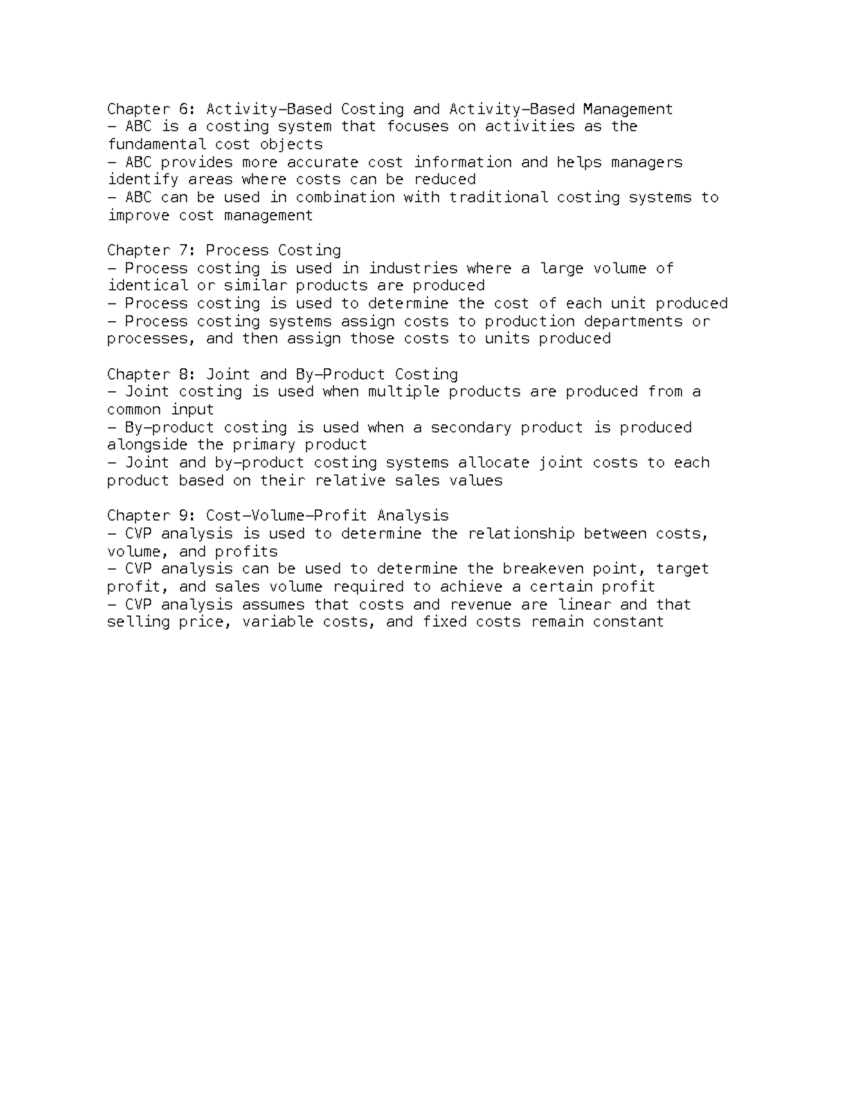 Chapters 6-9 Notes - Chapter 6: Activity-Based Costing and Activity ...