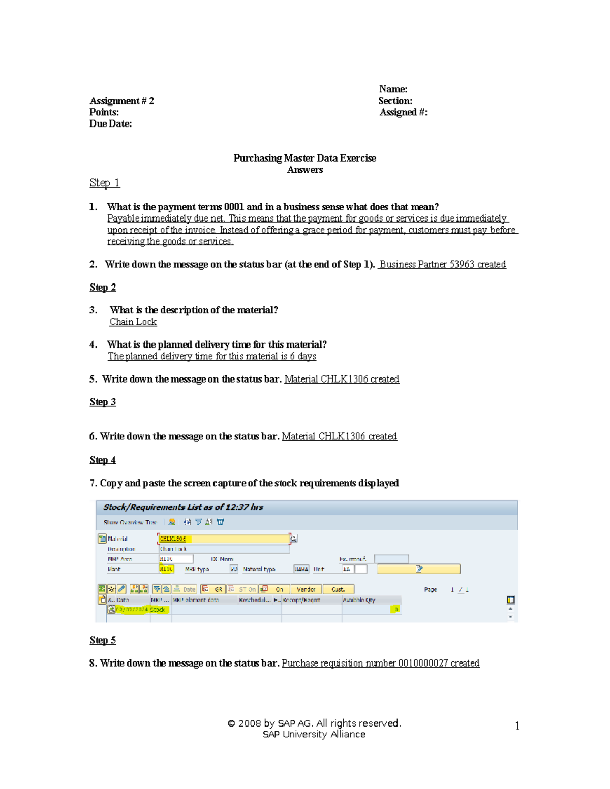 SAP S4 HANA Assignment 2 (Master Data) - Name: Assignment # 2 Section ... SAP S4 HANA Assignment 2 (Master Data) - Name: Assignment # 2 Section ...