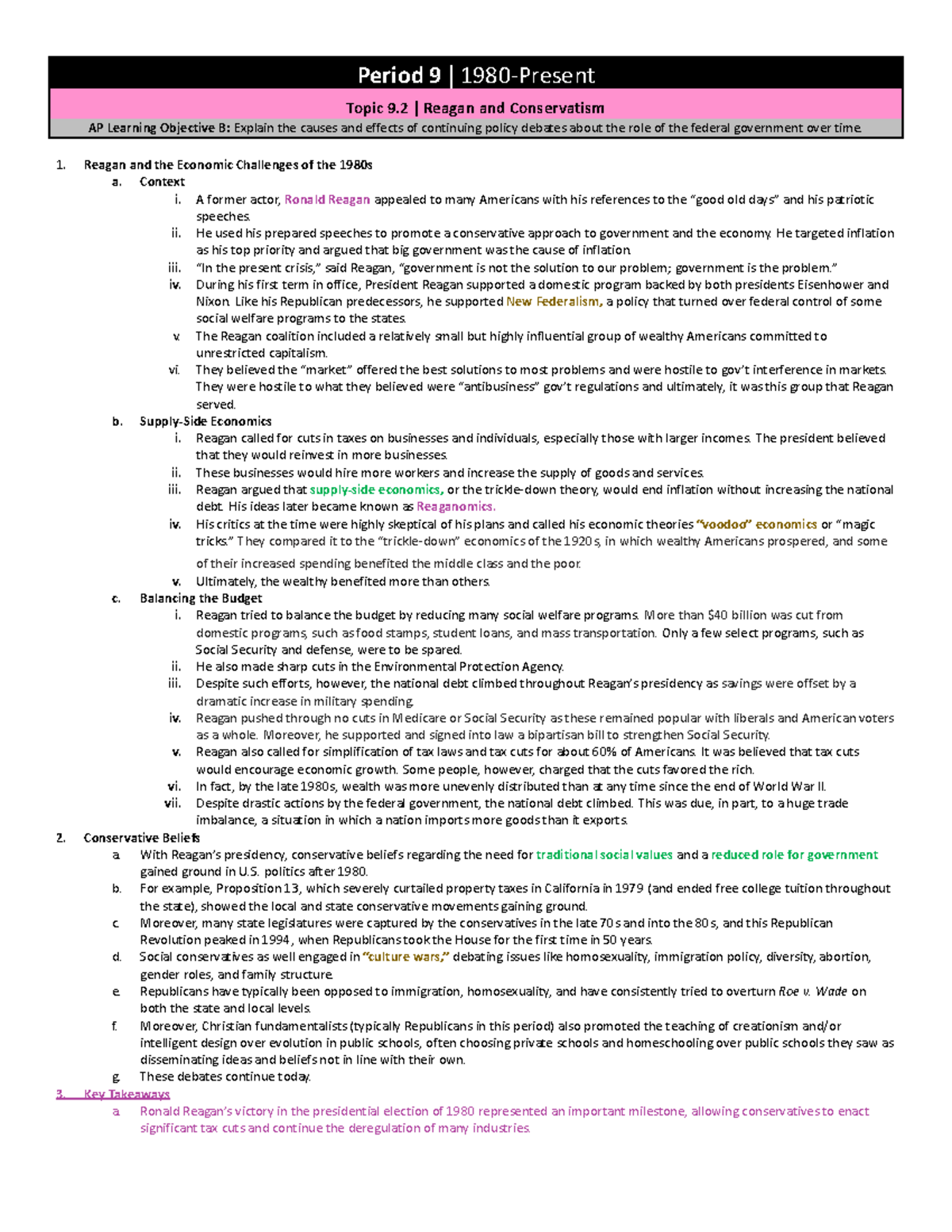 Unit 9 Notes ALL - qdveqhbq - Period 9 | 1980-Present Topic 9 | Reagan ...
