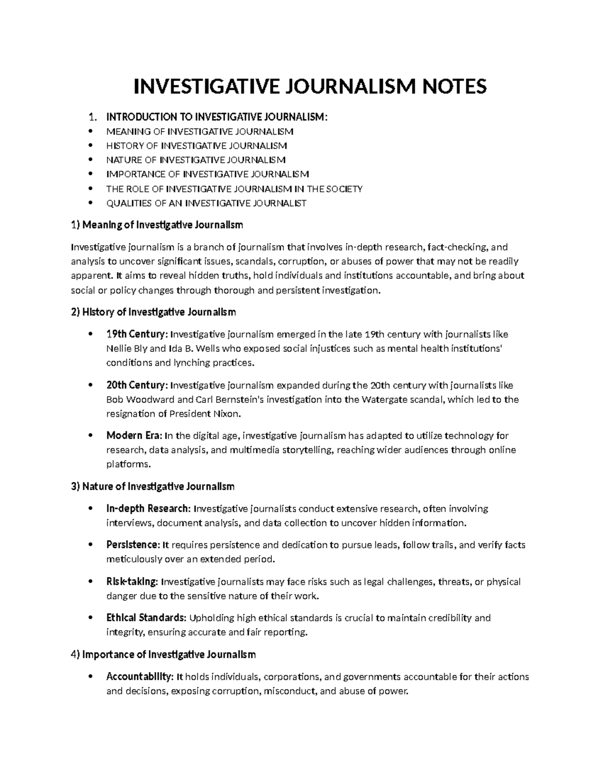 COMPREHENSIVE NOTES FOR INVESTIGATIVE JOURNALISM. DIPLOMA MODULE TWO ...