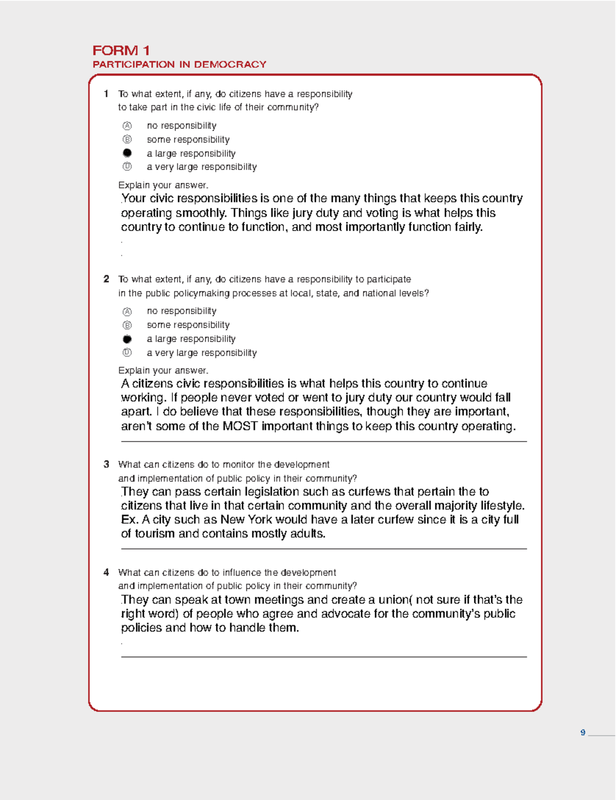 Project Citizen Form 1 - FORM 1 PARTICIPATION IN DEMOCRACY 1 To what ...