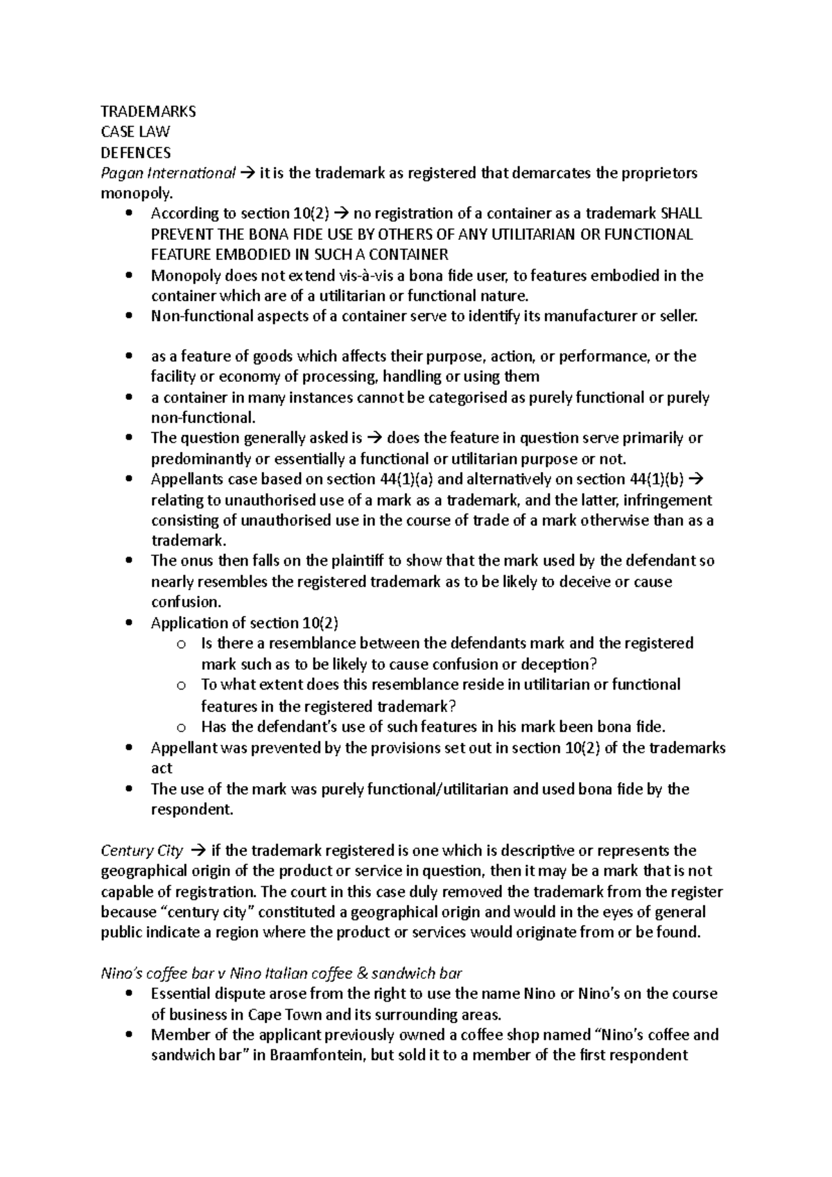 Trademark defences cases - TRADEMARKS CASE LAW DEFENCES Pagan ...