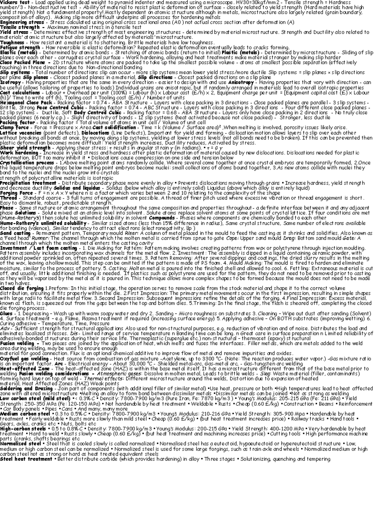 ME12001 Summary - Vickers test - Load applied using dead weight to ...