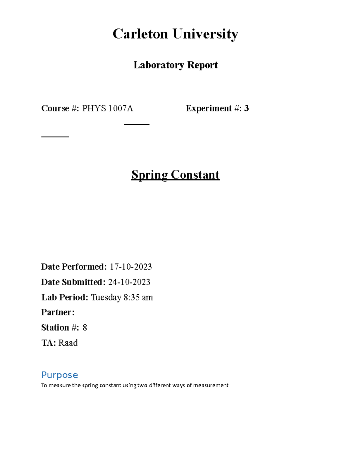 Spring Constant Report Template cc - Carleton University Laboratory ...