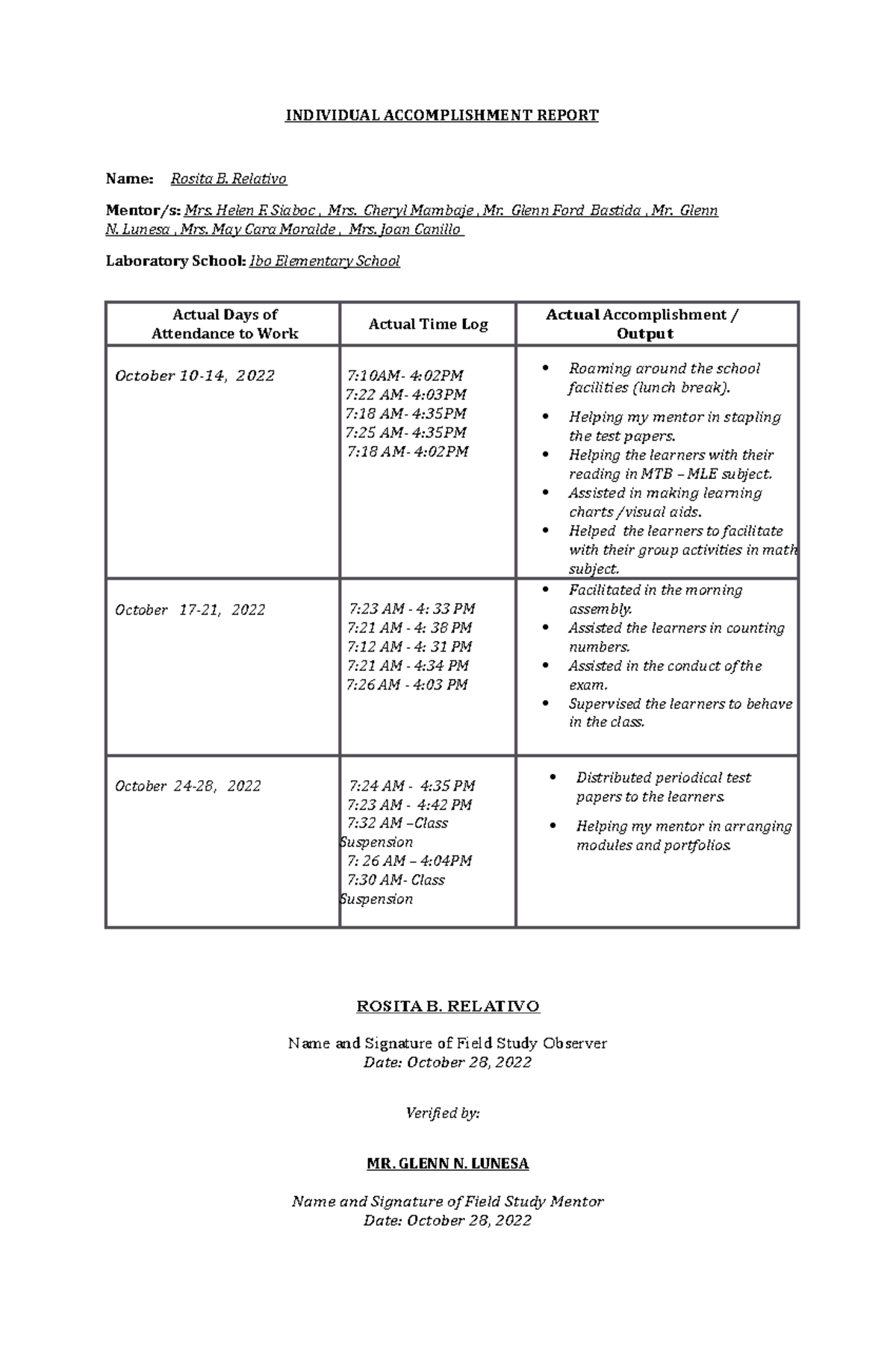 Individual- Accomplishment- Report-1 IBO - INDIVIDUAL ACCOMPLISHMENT ...