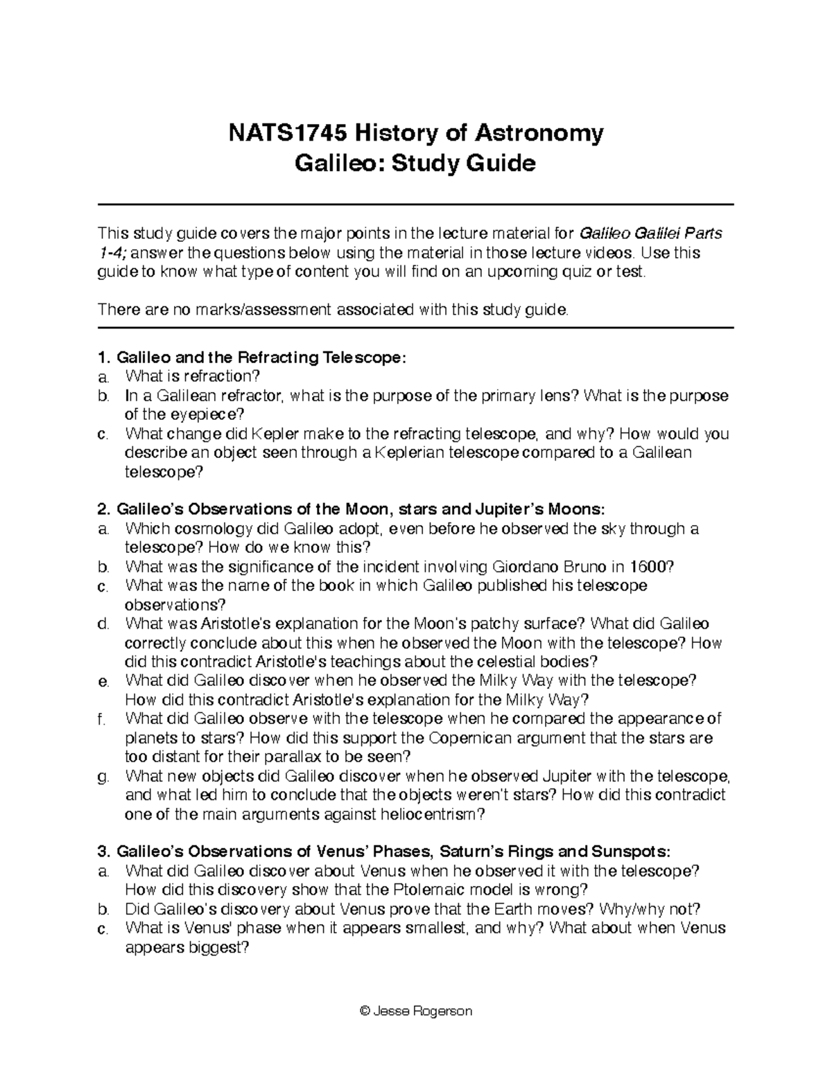 NATS1745M - Galileo - Study Guide - NATS1745 History of Astronomy ...